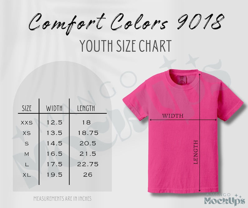 Comfort Colors 9018 Size Chart | Kids Comfort Colors Size Chart | Youth ...