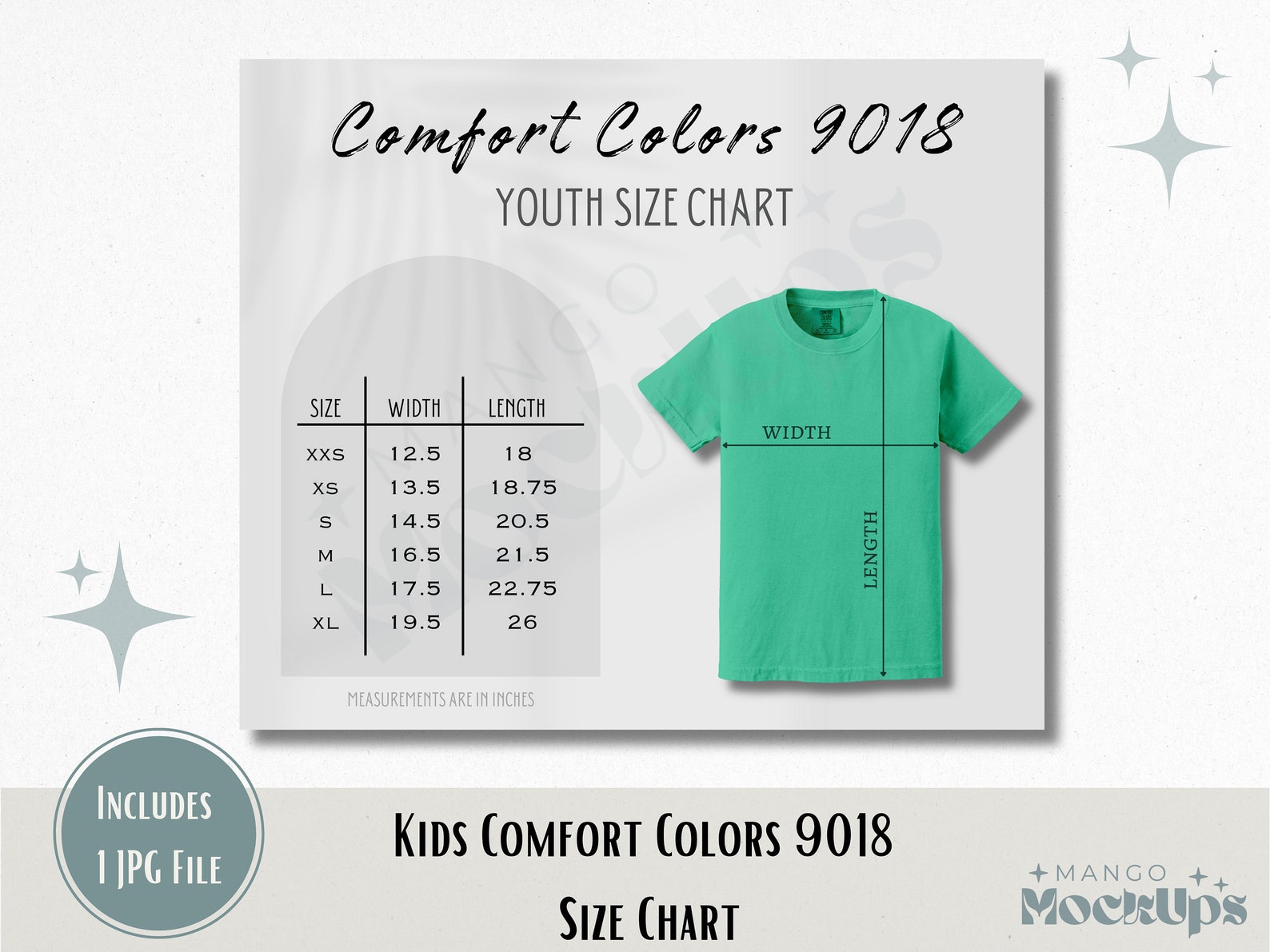 Comfort Colors 9018 Size Chart JPG File - Etsy