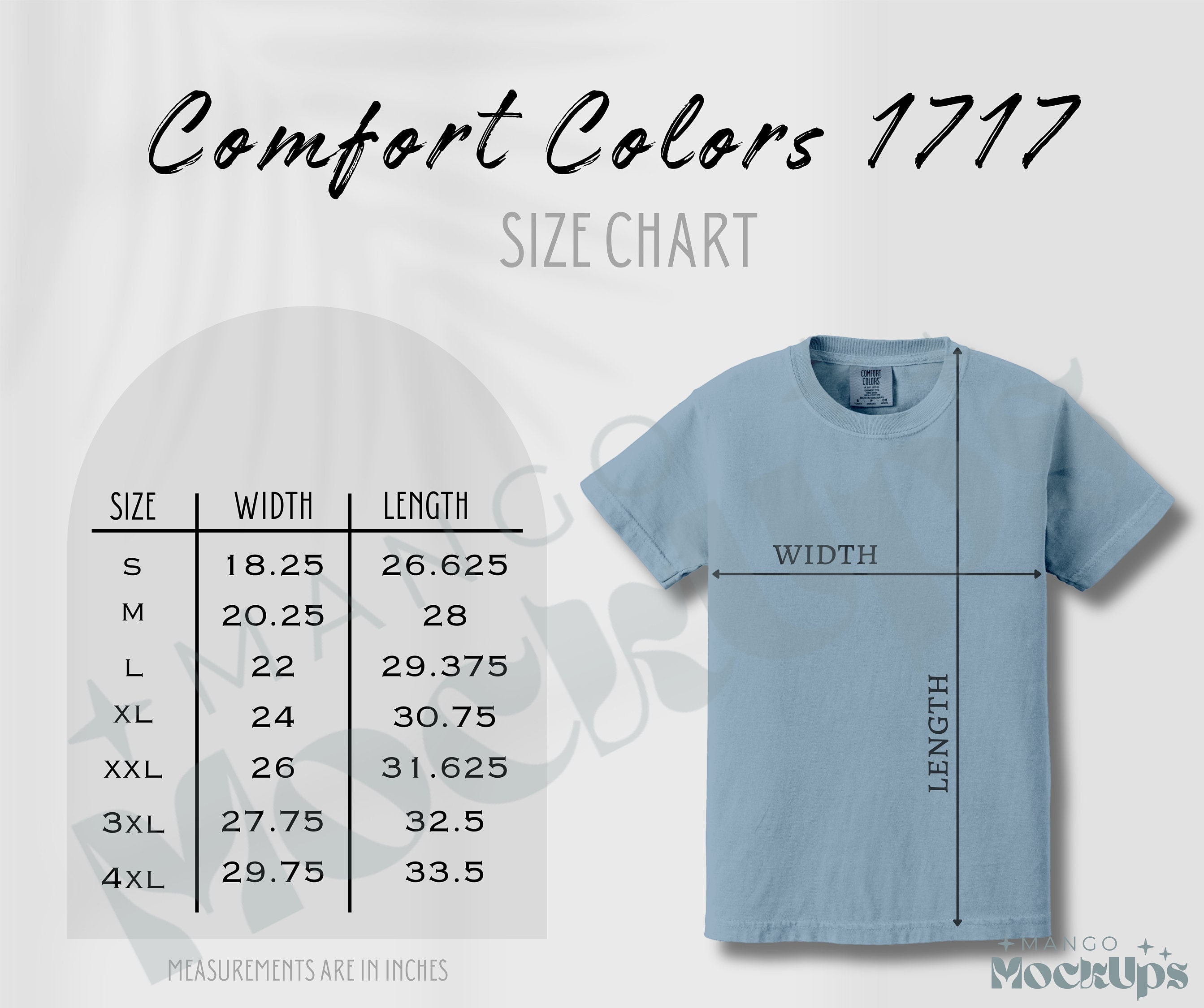 Comfort Colors 1717 Size Chart JPG File - Etsy