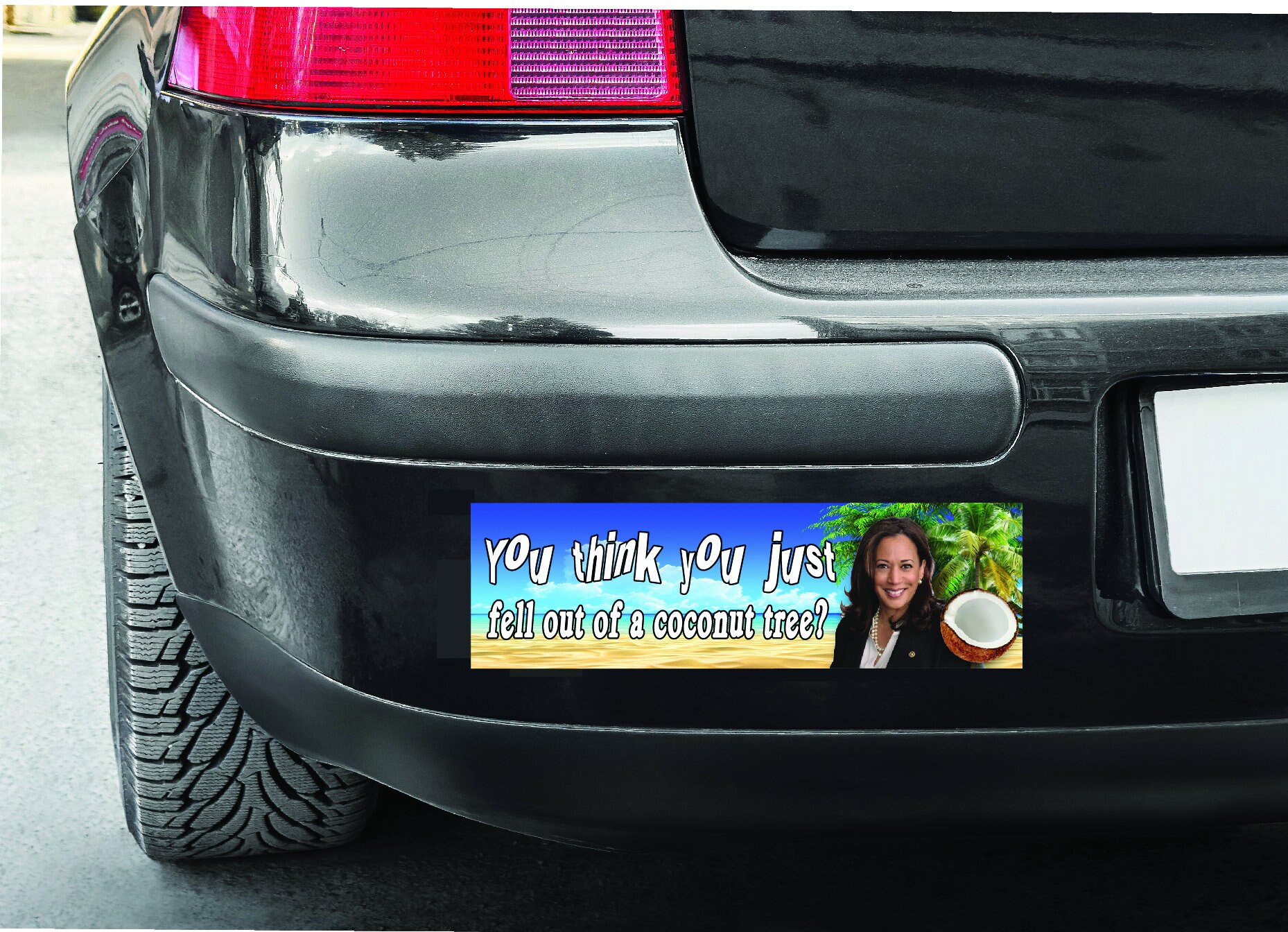 Kamala Harris Funny Meme Bumper Sticker, Fell Out of A Coconut Tree ...