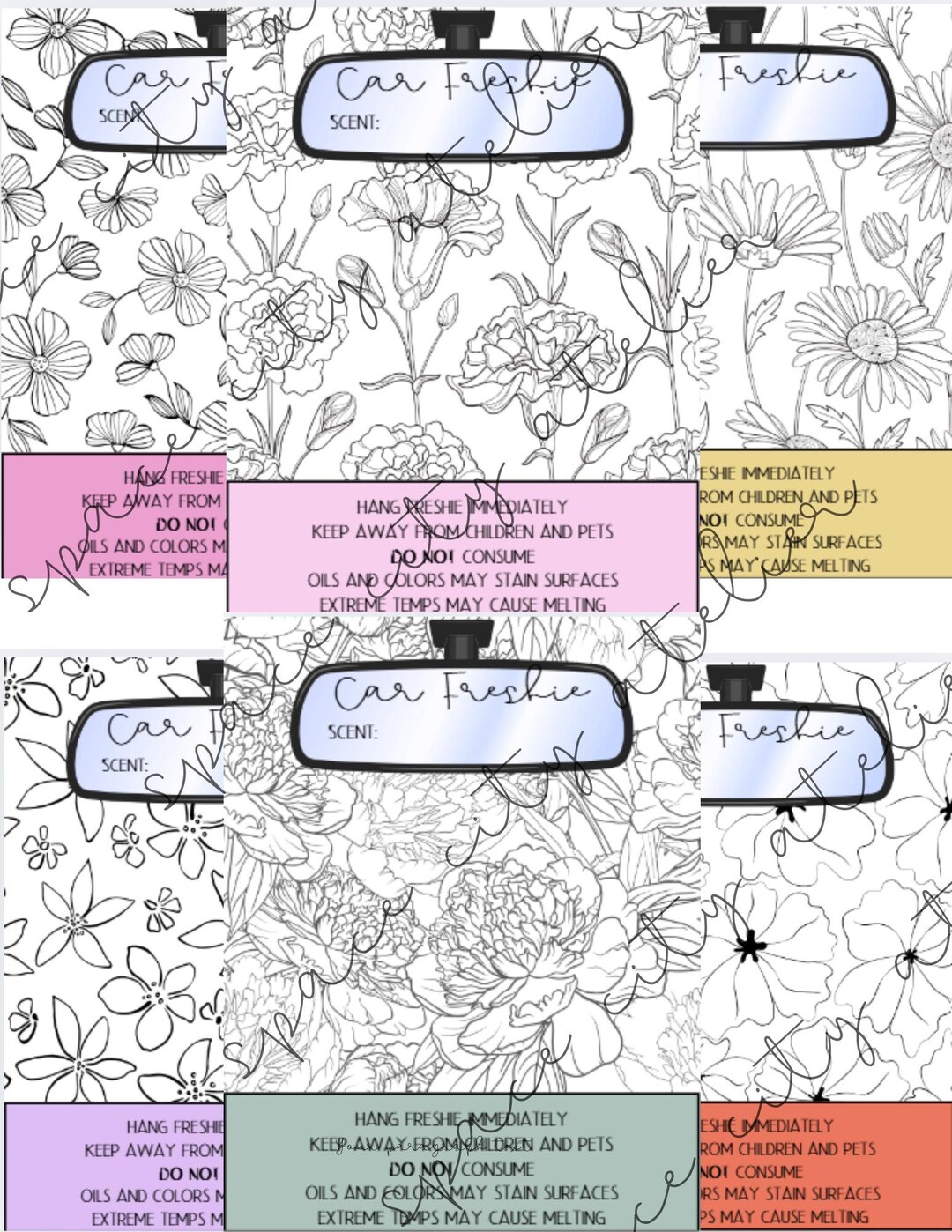 Floral Car Freshie Package Care Instruction Insert PDF Set of 6 ...