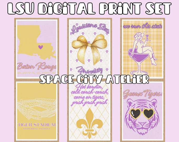 PINK and ORANGE Louisiana State Prints - Preppy Digital Prints - SET of ...