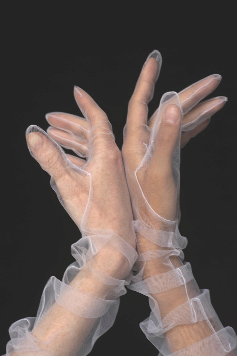 Wedding Custom Gloves, Bridal Sheer Tulle Gloves, Long White Gloves ...
