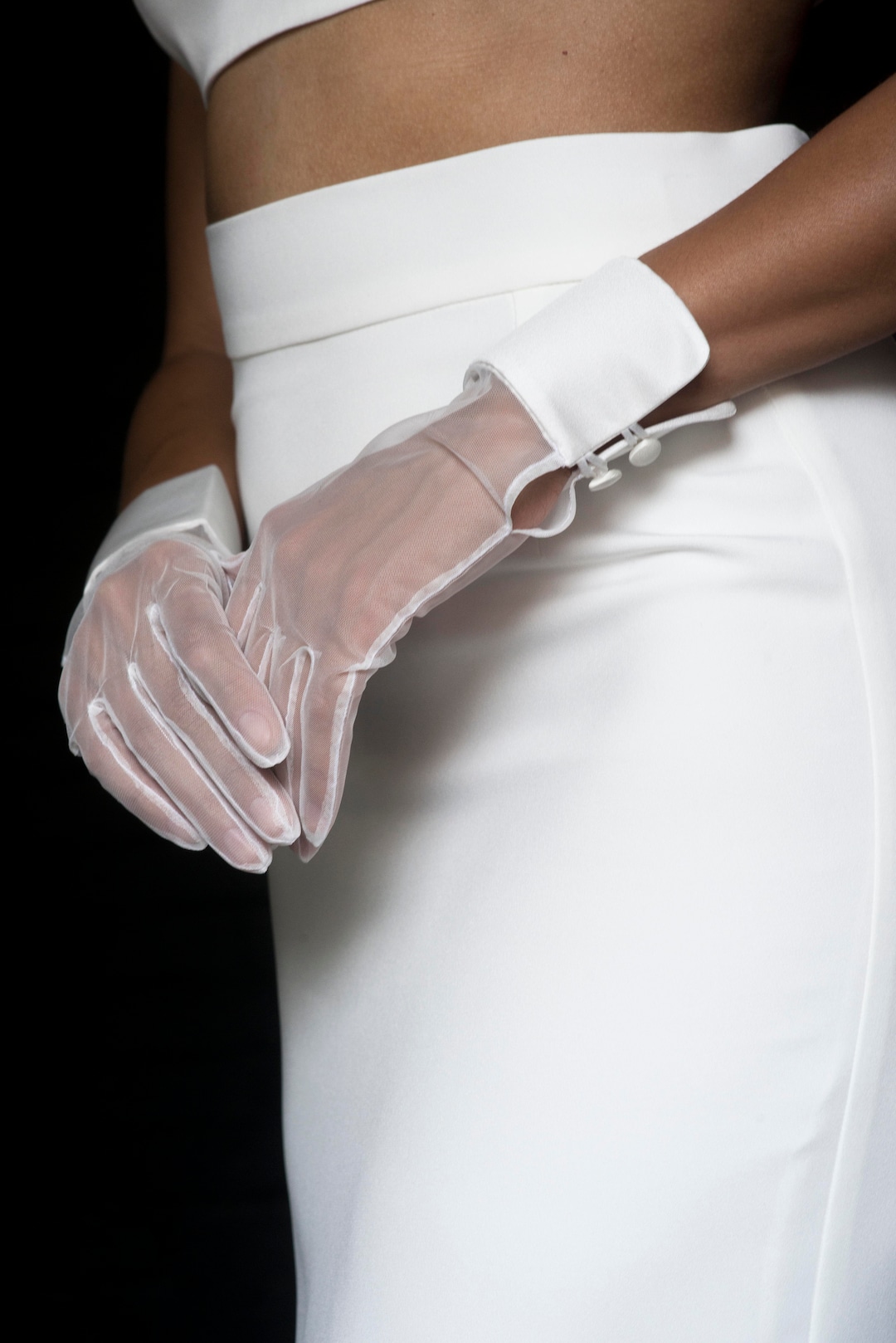 Wedding White Gloves, Sheer Tulle Short Bridal Gloves With Cuff, Short ...