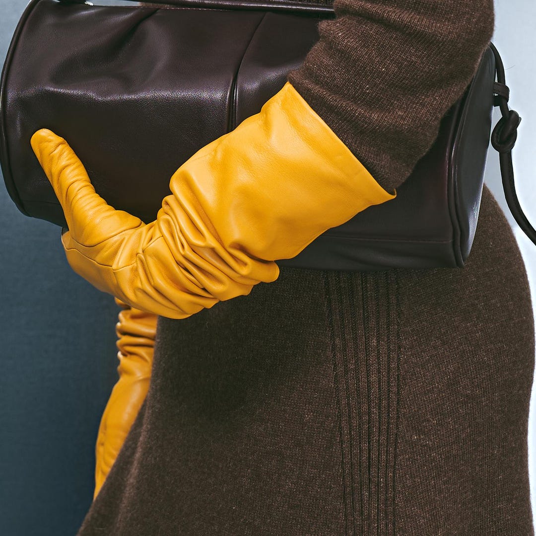 Long Yellow Genuine Leather Gloves, Customizable Opera Length Colorful ...