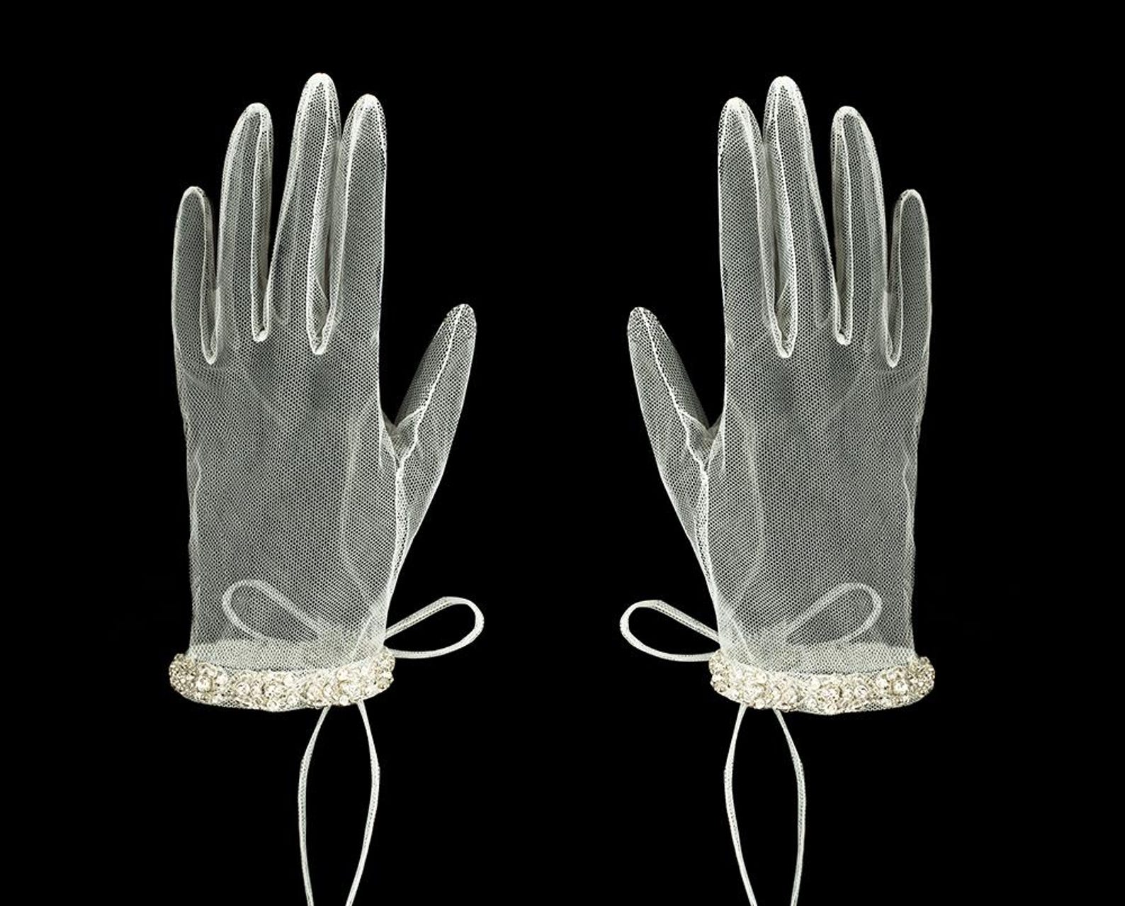 Wedding Gloves, Cuffed Sheer Tulle, Short Wedding Custom Gloves ...