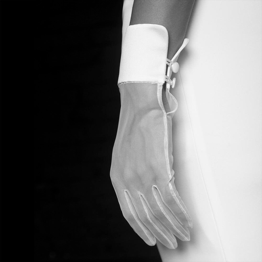Wedding White Gloves, Sheer Tulle Short Bridal Gloves With Cuff, Short ...