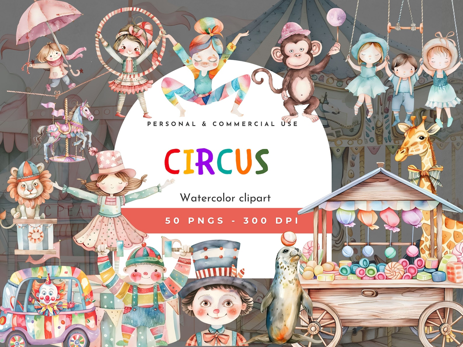 Watercolor Circus Clipart, Circus Images, Circus Cake Topper, Circus ...