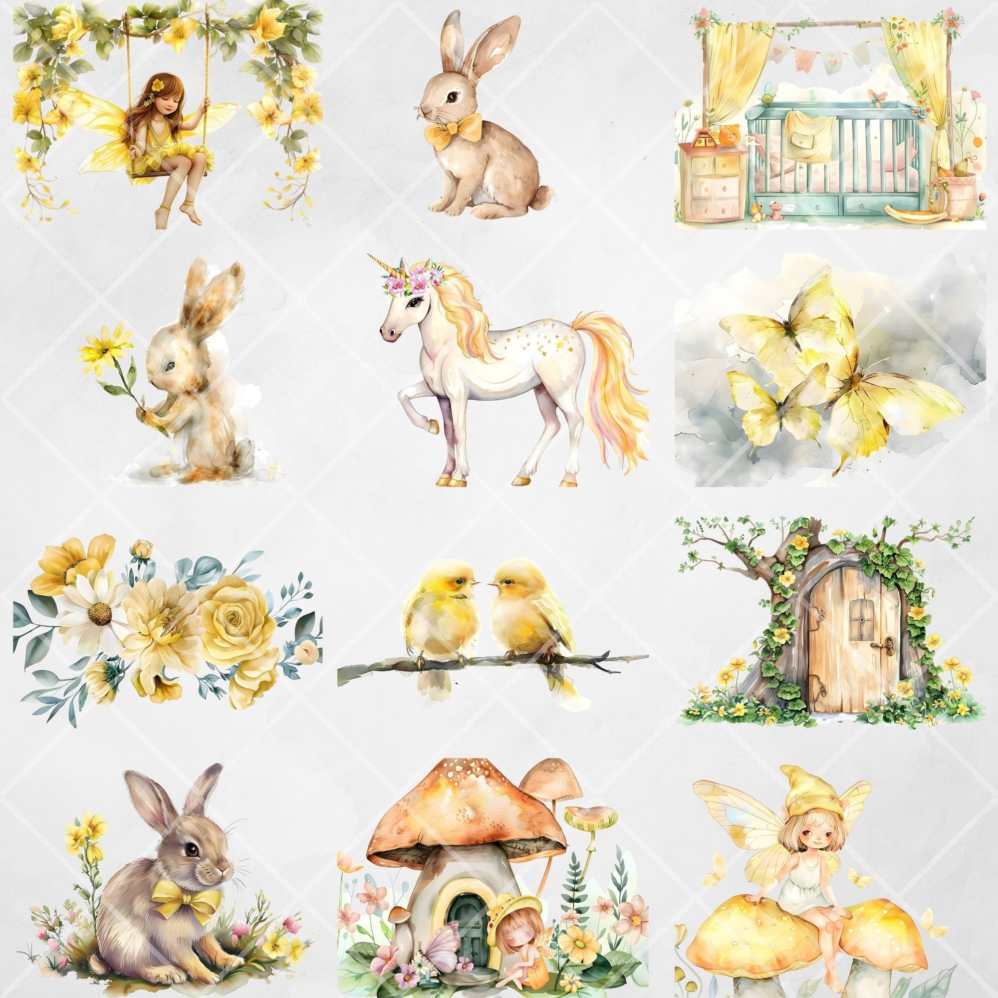 Watercolor Fairy Clipart Set Yellow Fairy, Fairy House, Mushroom ...