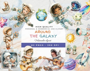 Watercolor Space Clipart Bundle, Astronaut Nursery Clipart, Astronaut ...
