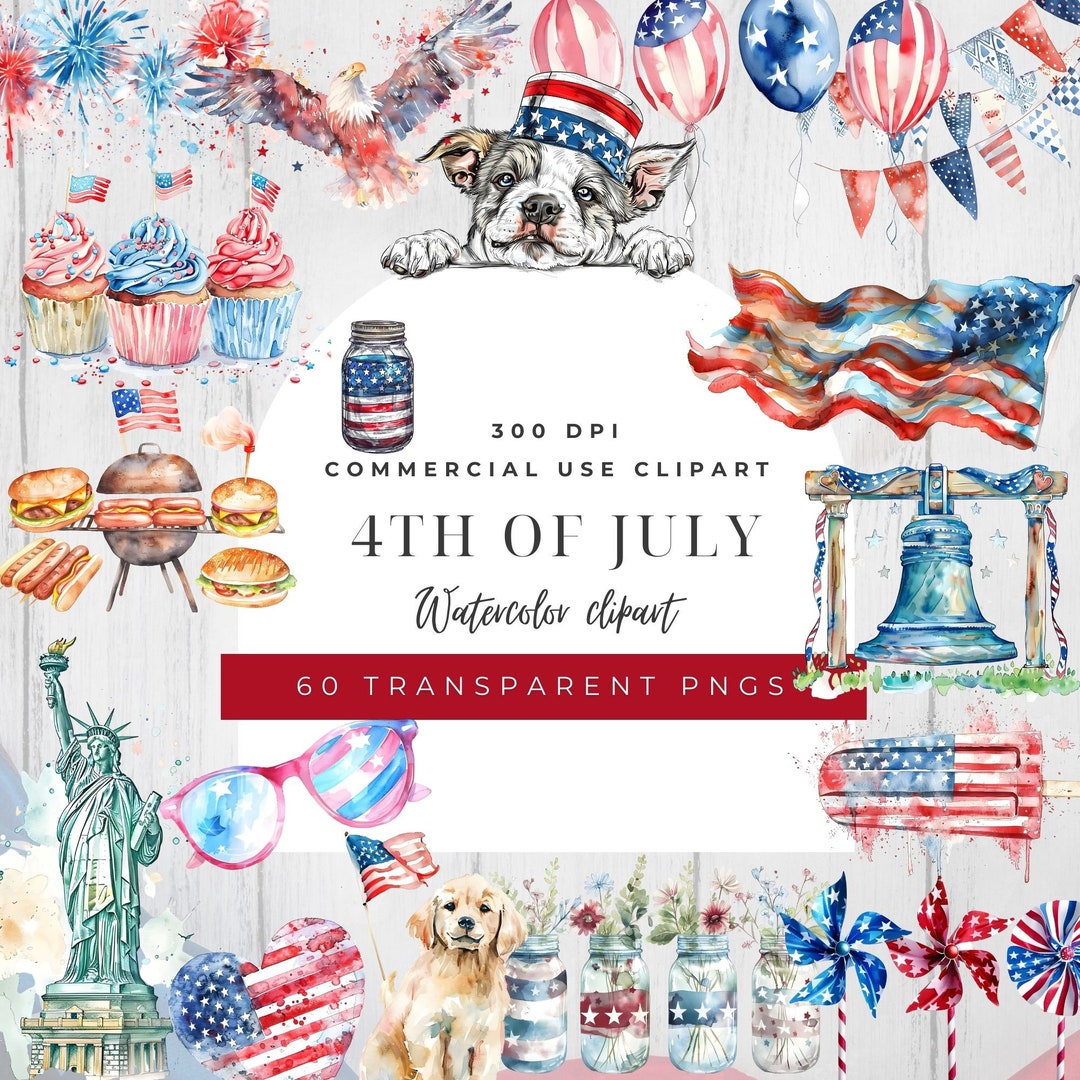 4th of July Clipart PNG | Independence Day Red White Blue Party Clipart ...