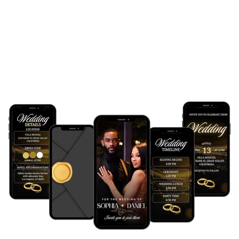 Wedding Invitation Template, Black and Gold Smartphone Invite, Luxury ...