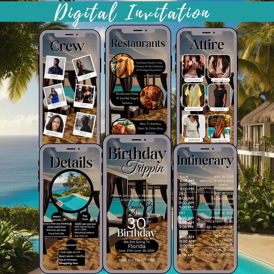 Birthday Trip Invitation Digital | Girls Getaway Invite With Itinerary ...