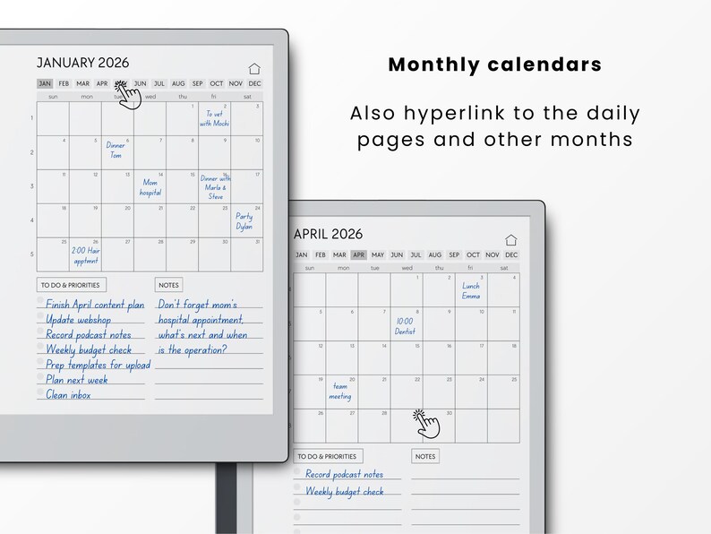 Planer 2026 für E-Ink Tablets als Remarkable 2, Paper Pro, Scribe ...