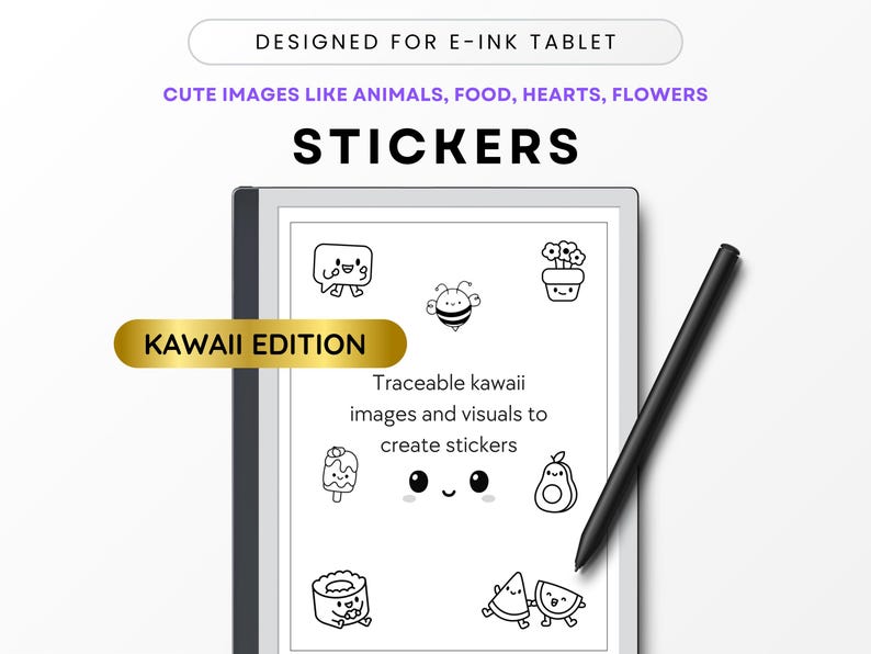 Kawaii E-ink Tablet Stickers, Traceable Visuals (PDF Pattern) - Etsy