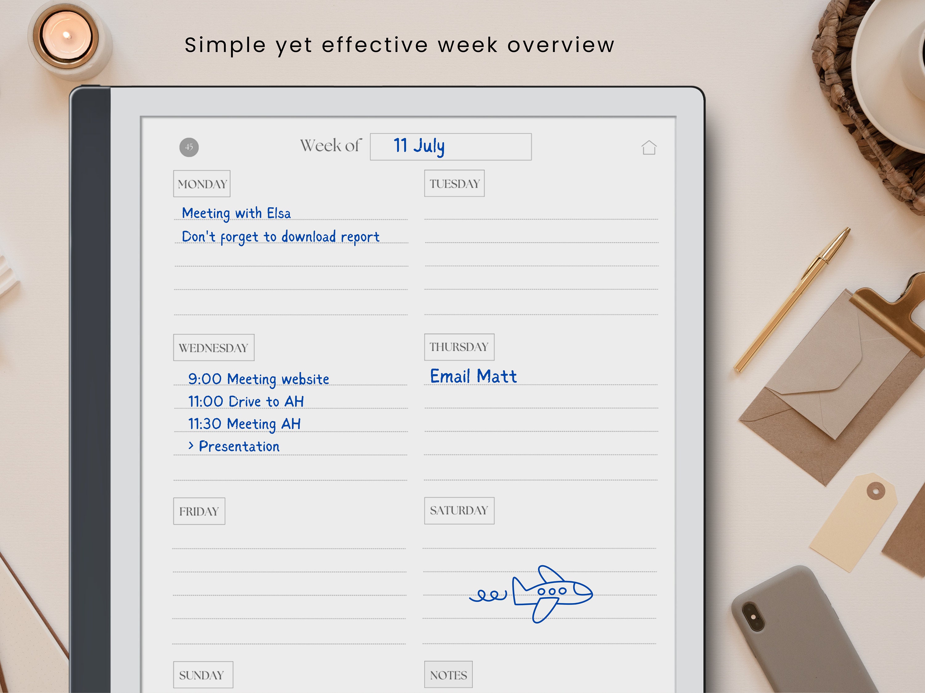 Simple Week Planner for E-ink Tablets, Weekly Planner, Digital Planner ...