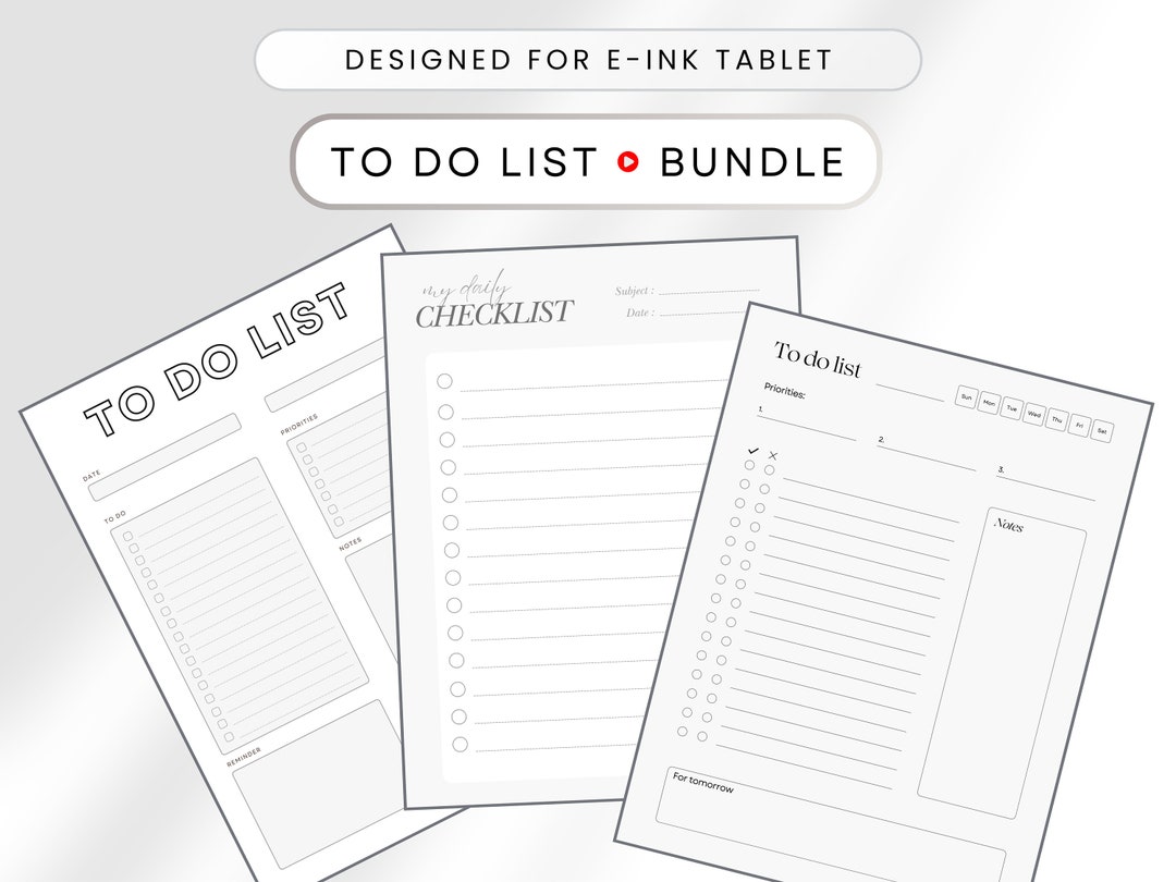 To Do List Template for E-ink Tablet, Bundle, Daily Todo List, Tasks ...