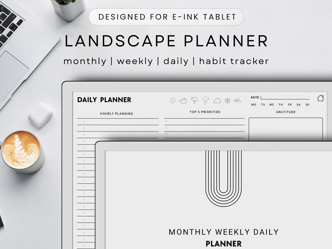 Landscape Planner Template for E-ink Tablet, Digital Horizontal Planner, Undated Planner ...