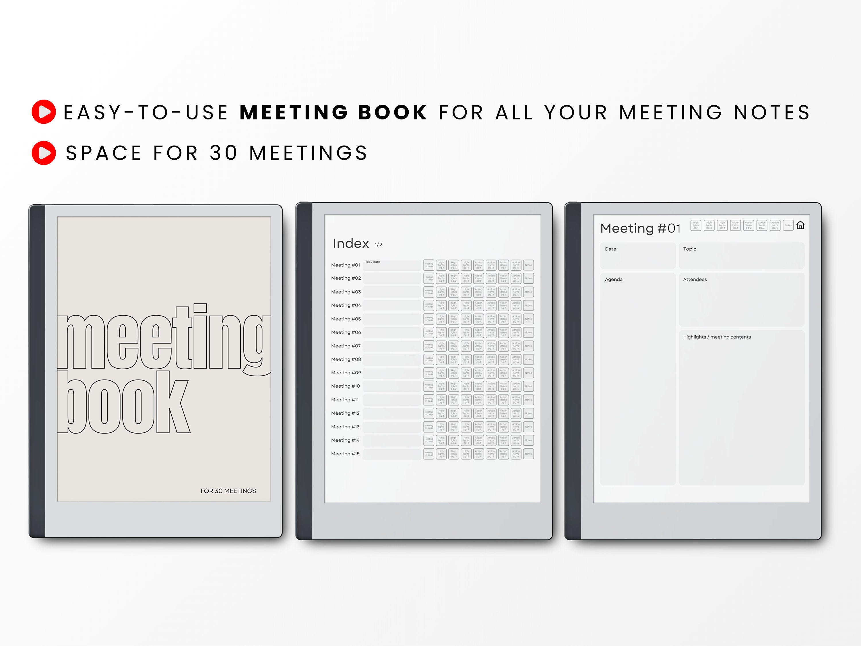 Meeting Book Template for E-ink-tablet, Meeting Notes, Hyperlinked PDF ...