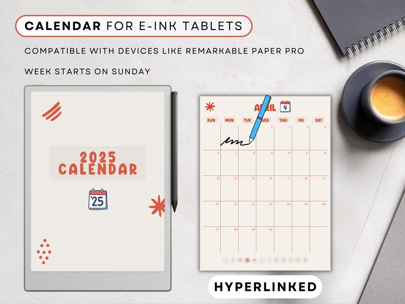 2025 Calendar Template for E-ink Tablet as Remarkable Paper Pro, Paper ...