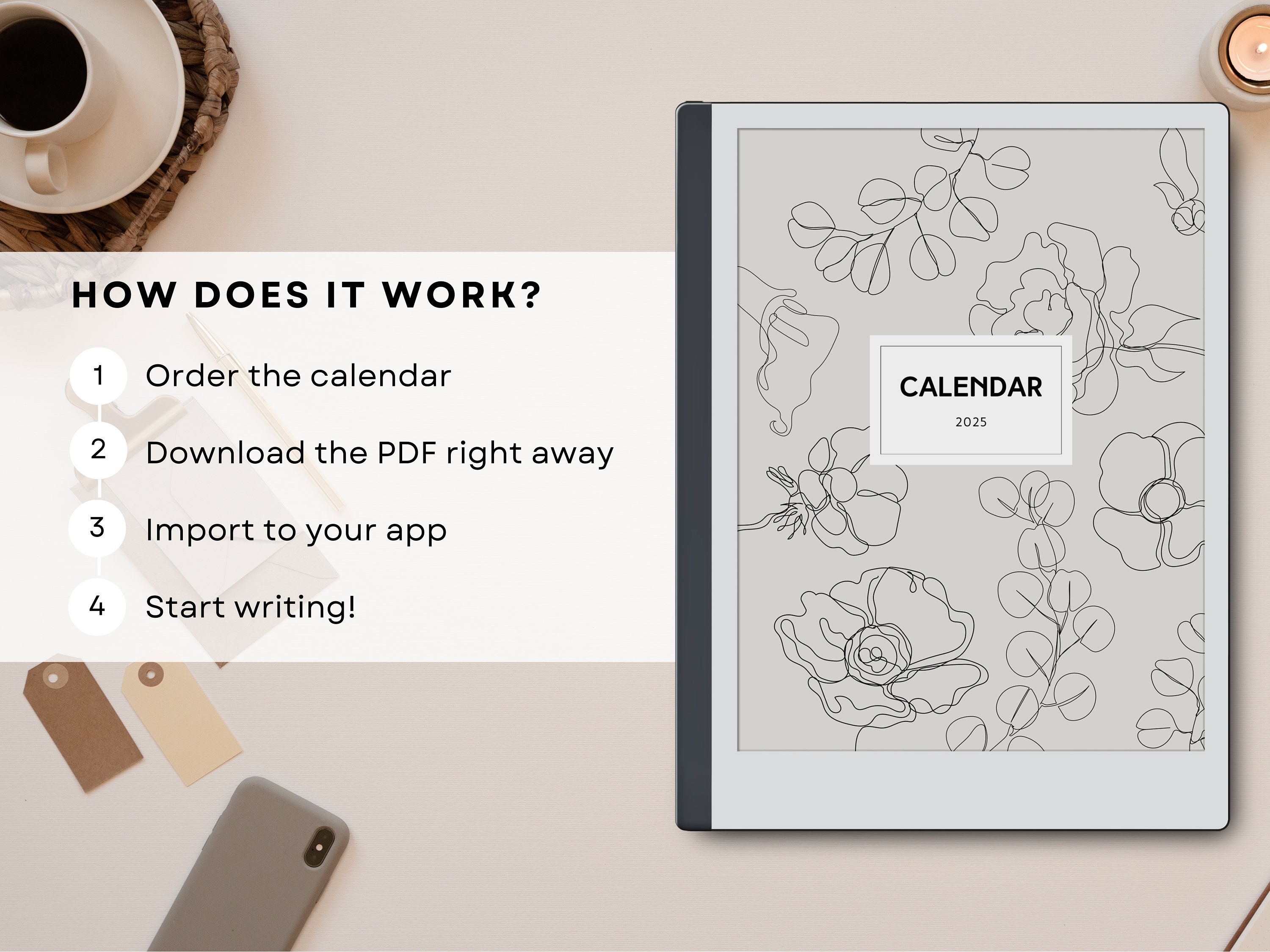 2025 Calendar Template for E-ink Tablet, Monthly Calendar, Paper Tablet ...