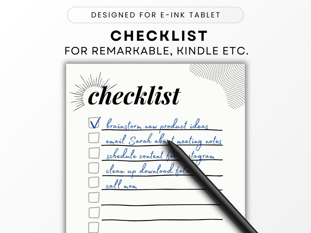 Checklist Template for Remarkable, Kindle Scribe, Etc. Daily to Do List ...