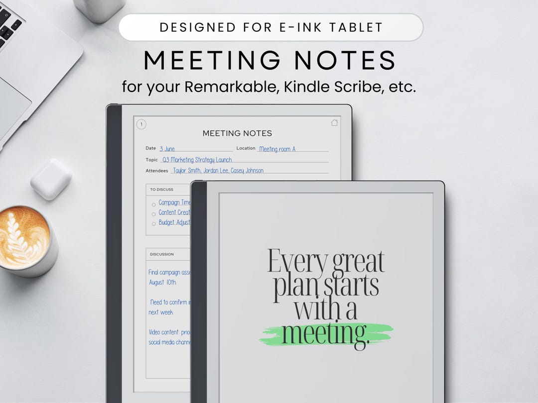 Meeting Notes Template for E-ink as Remarkable, Kindle Scribe, Meeting ...