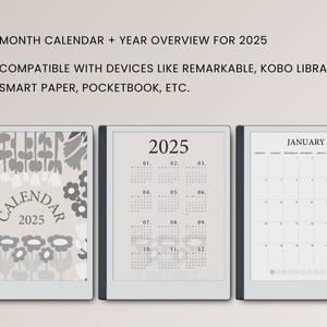 2025 Calendar Template for E-ink Tablet, Monthly Calendar, Paper Tablet ...