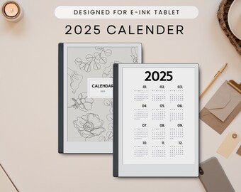 2025 Calendar Template for E-ink Tablet, Monthly Calendar, Paper Tablet ...