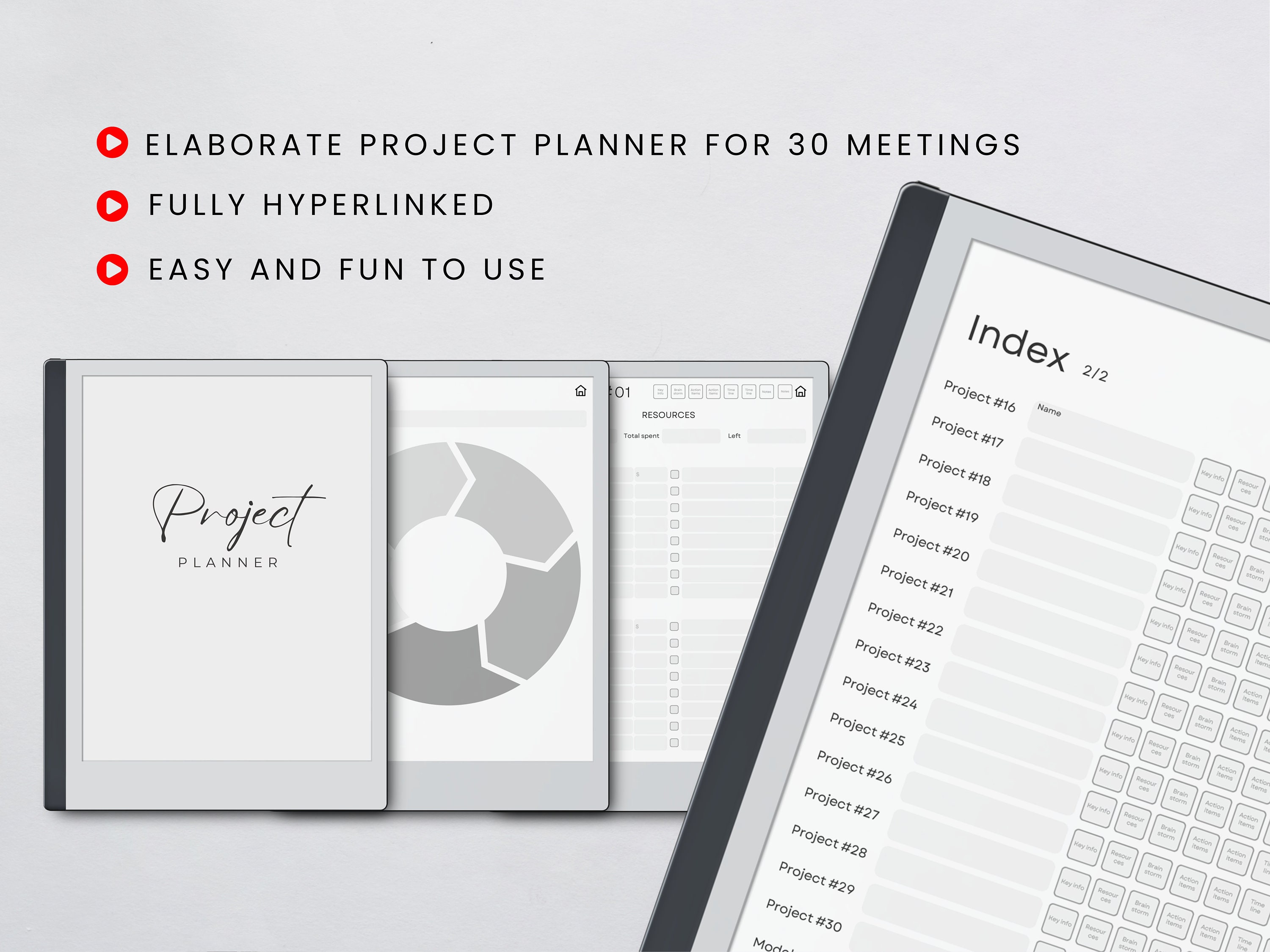 Project Template for E-ink Tablet, Project Planner, Interactive PDF ...