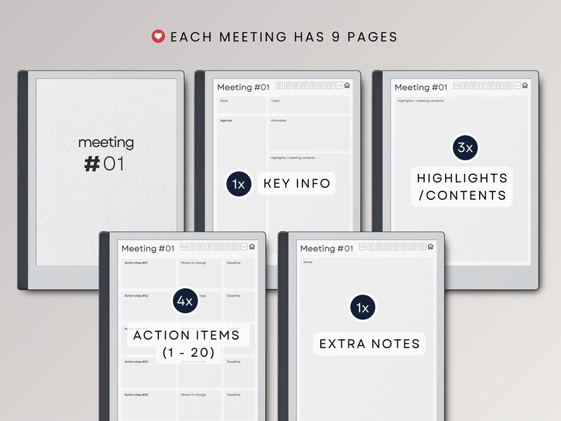 E-ink Tablet Meeting Book Template, Hyperlinked PDF - Etsy