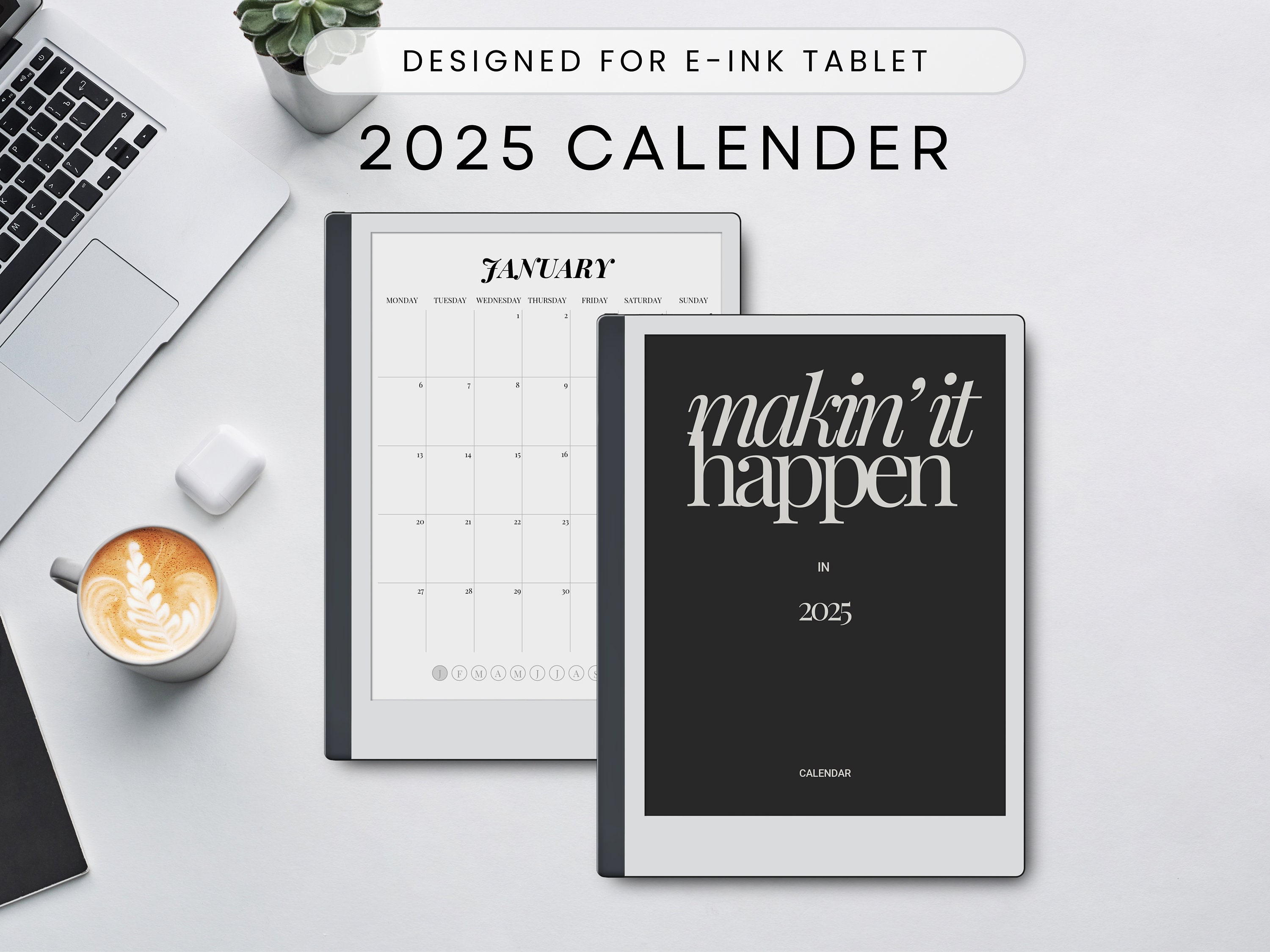 2025 Calendar Template for E-ink Tablet, Monthly Calendar, Paper Tablet ...