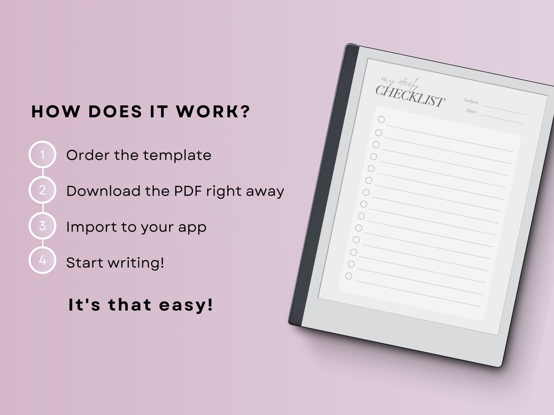 Checklist, to Do List Templates, Digital Download, Todo, for E-ink ...