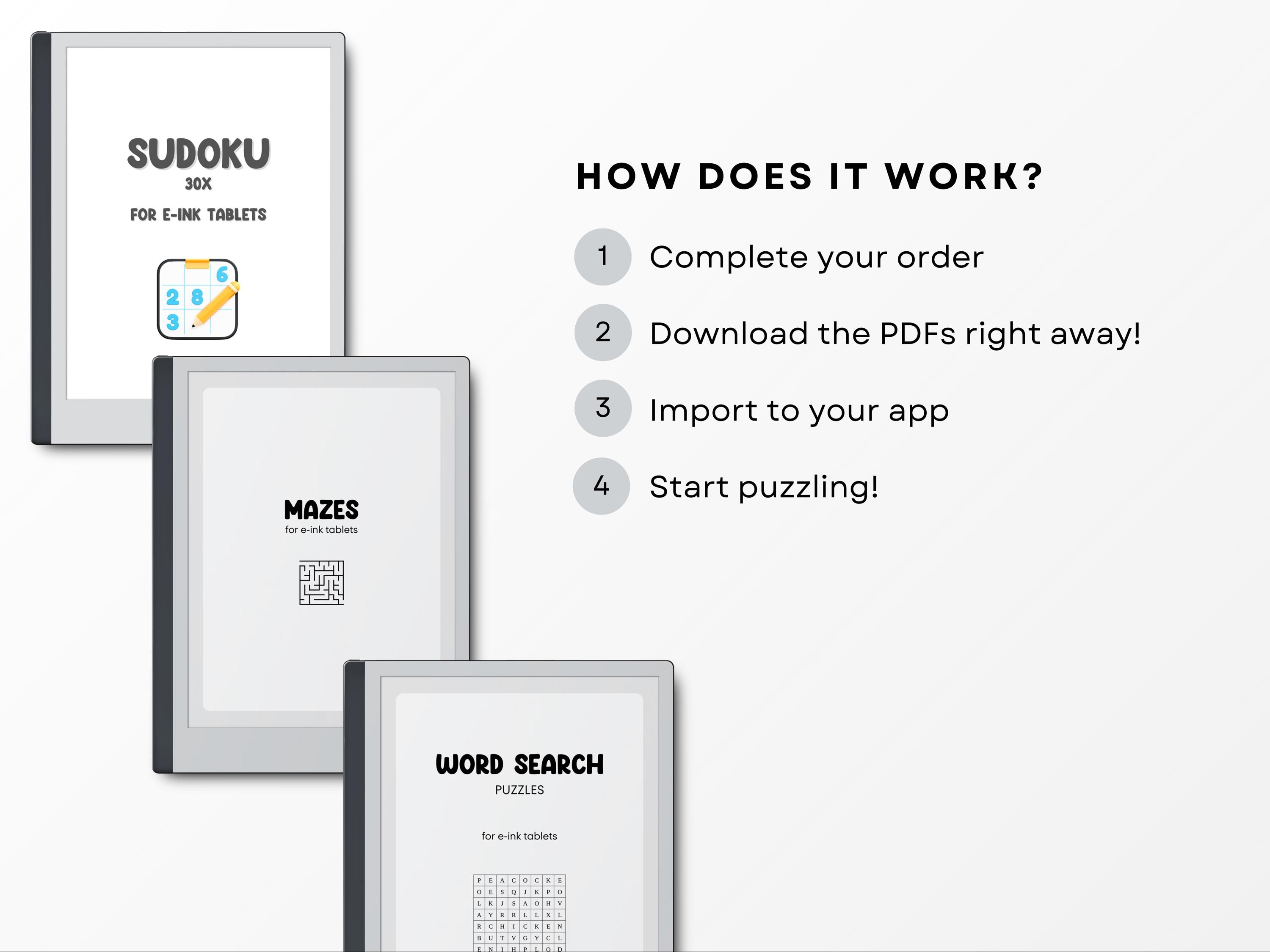 Puzzle Games, Mazes, Sudoku, Word Search for E-ink Tablet Like Kindle ...
