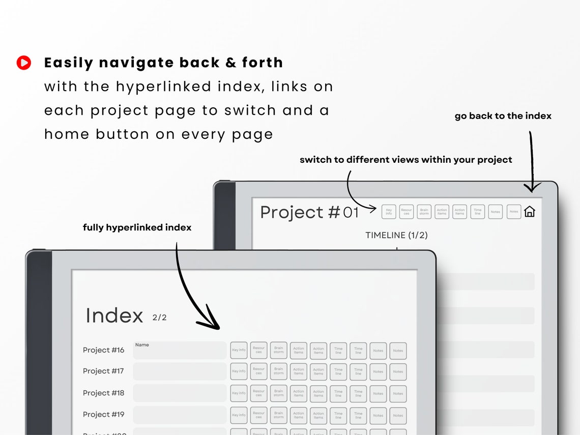 Template Project for E-ink Tablet, Project Planner, Interactive PDF ...