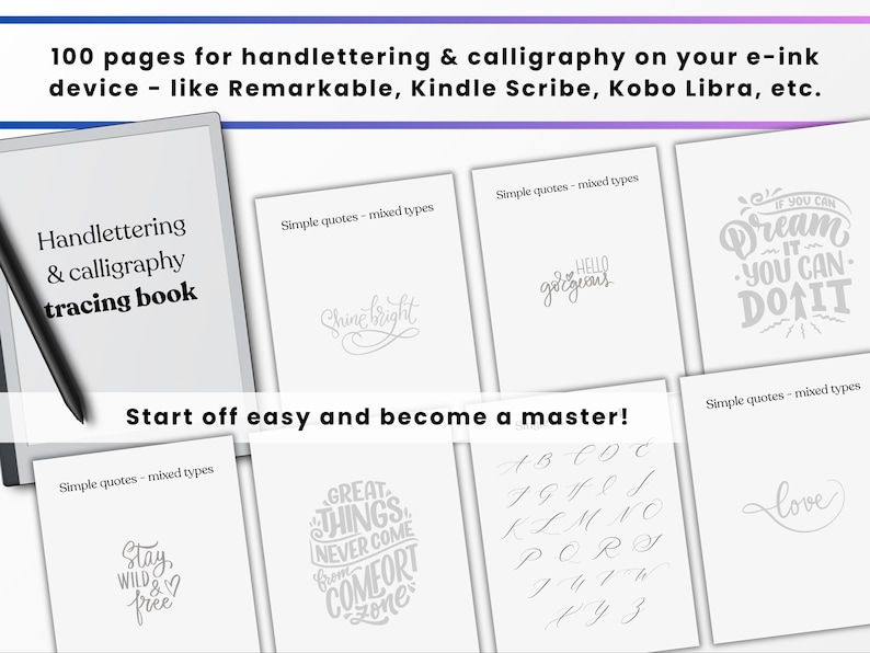 Handlettering Calligraphy Tracing Book for Remarkable Kindle Scribe ...