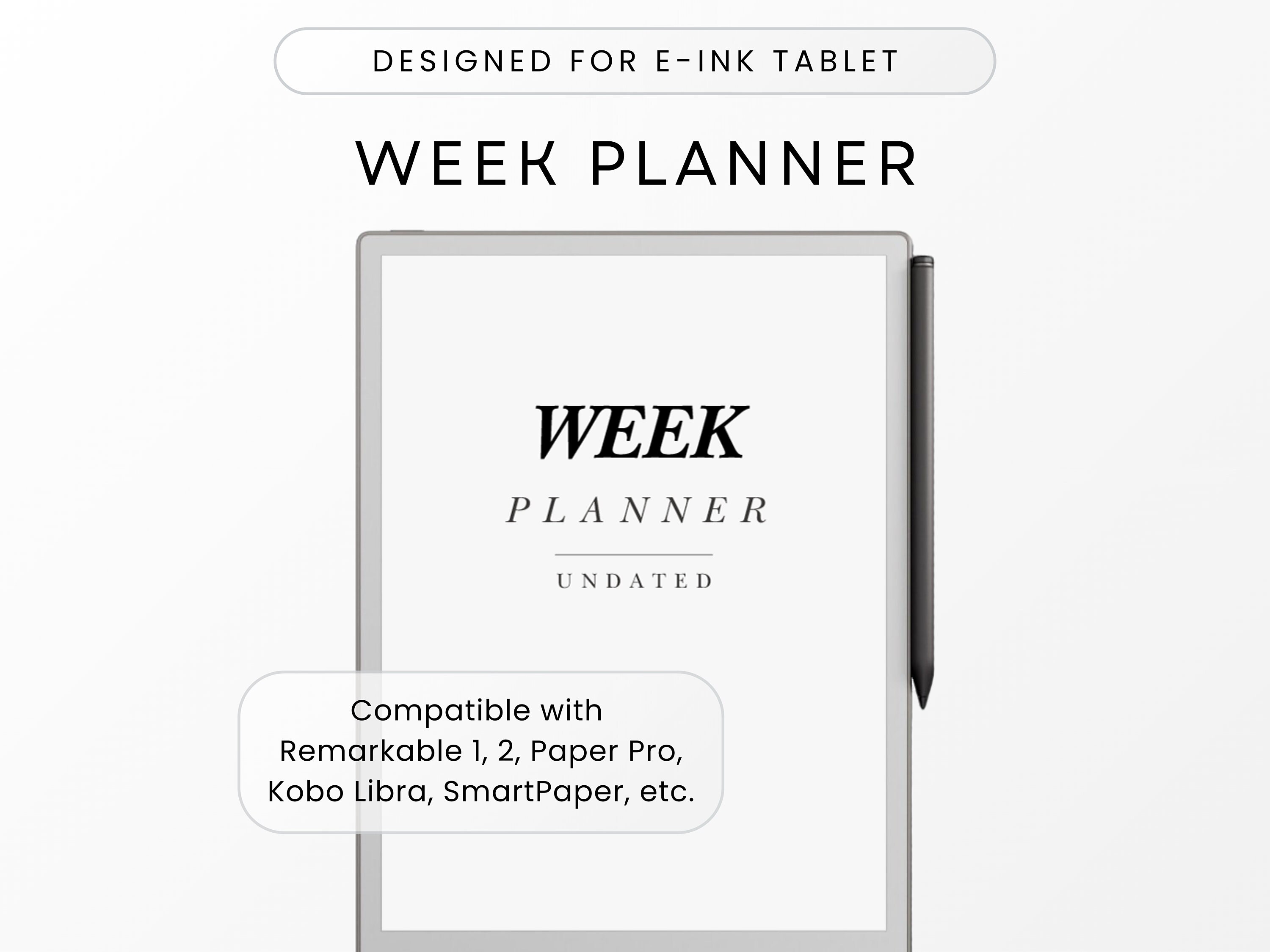 Simple Week Planner for E-ink Tablets, Weekly Planner, Digital Planner ...