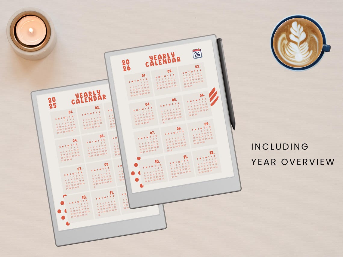 2025-2026 Calendar Templates for Remarkable, Interactive PDF (digital ...
