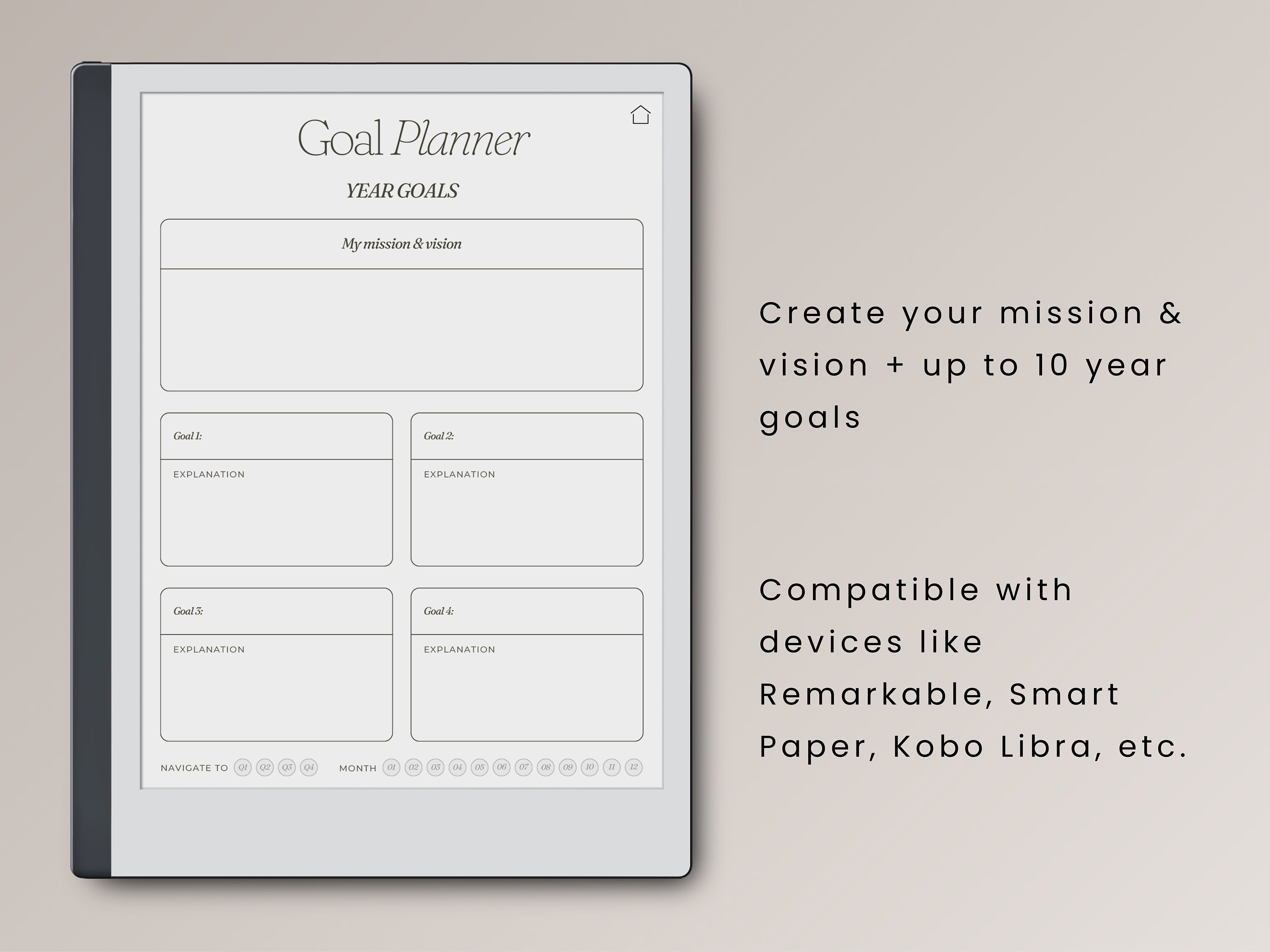 Goal Planner for E-ink Tablet, Goal Template, Digital Download ...