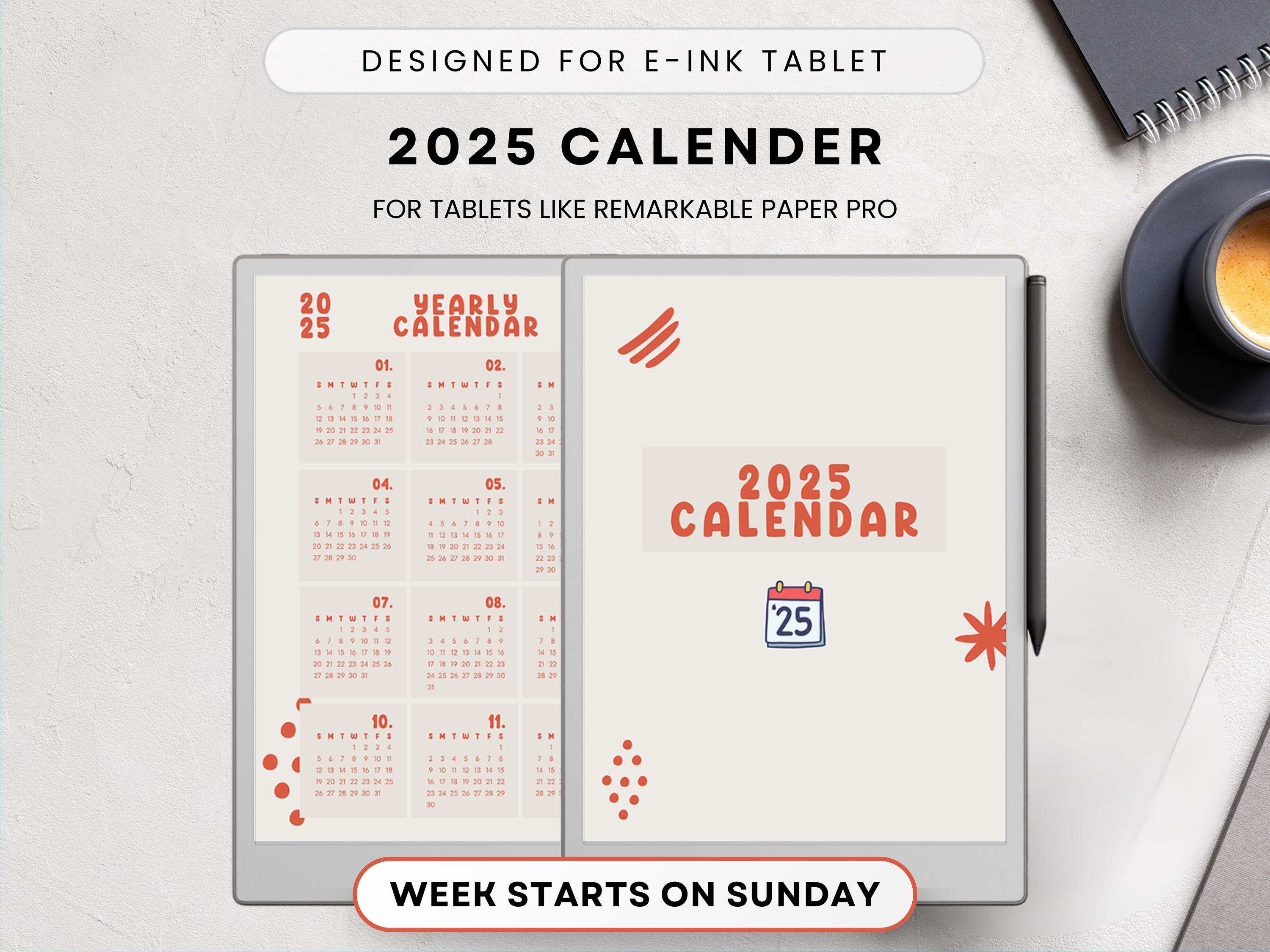 2025 Calendar Template for E-ink Tablet as Remarkable Paper Pro, Paper ...