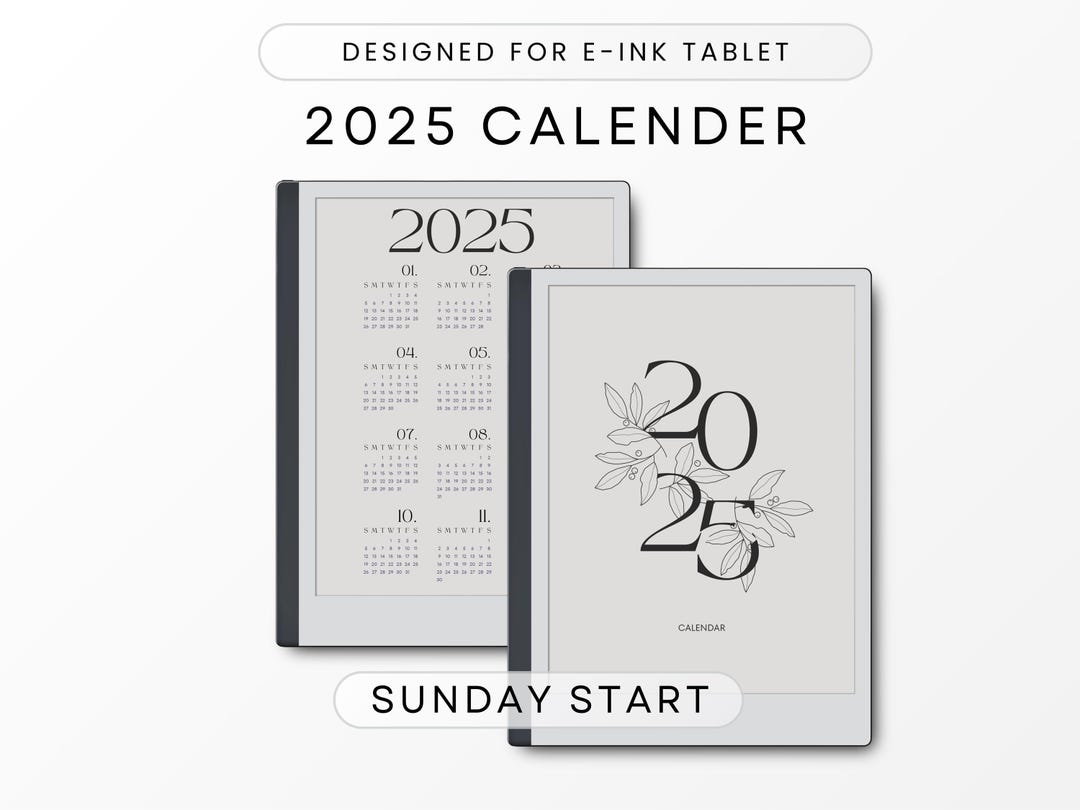 2025 Calendar Template for E-ink Tablet, Sunday Week Start, Monthly ...