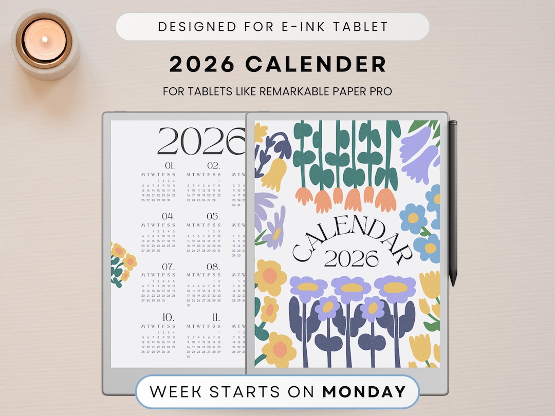 2026 Calendar Template for E-ink Tablet as Remarkable Paper Pro, Paper ...