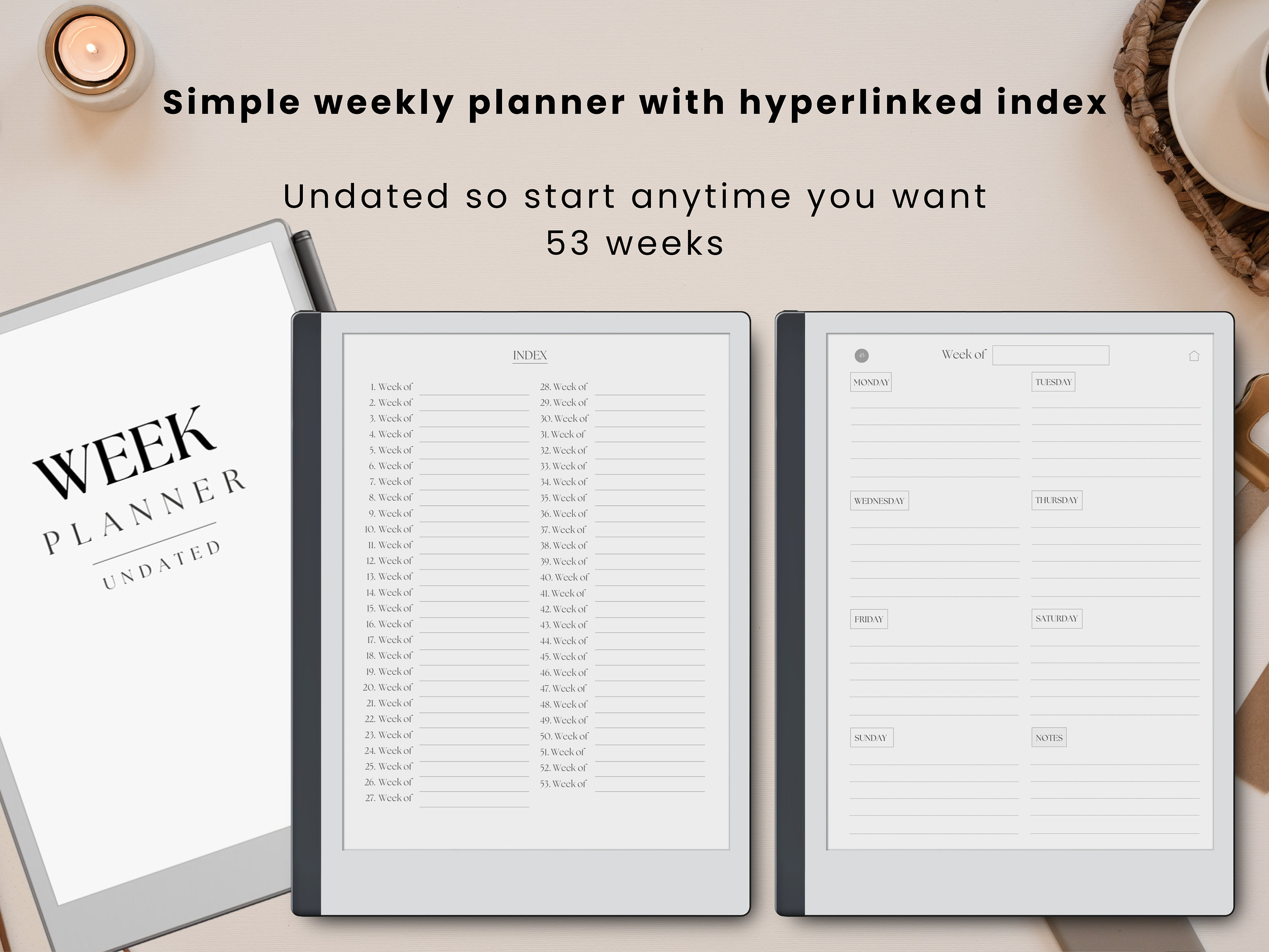 Simple Week Planner for E-ink Tablets, Weekly Planner, Digital Planner ...