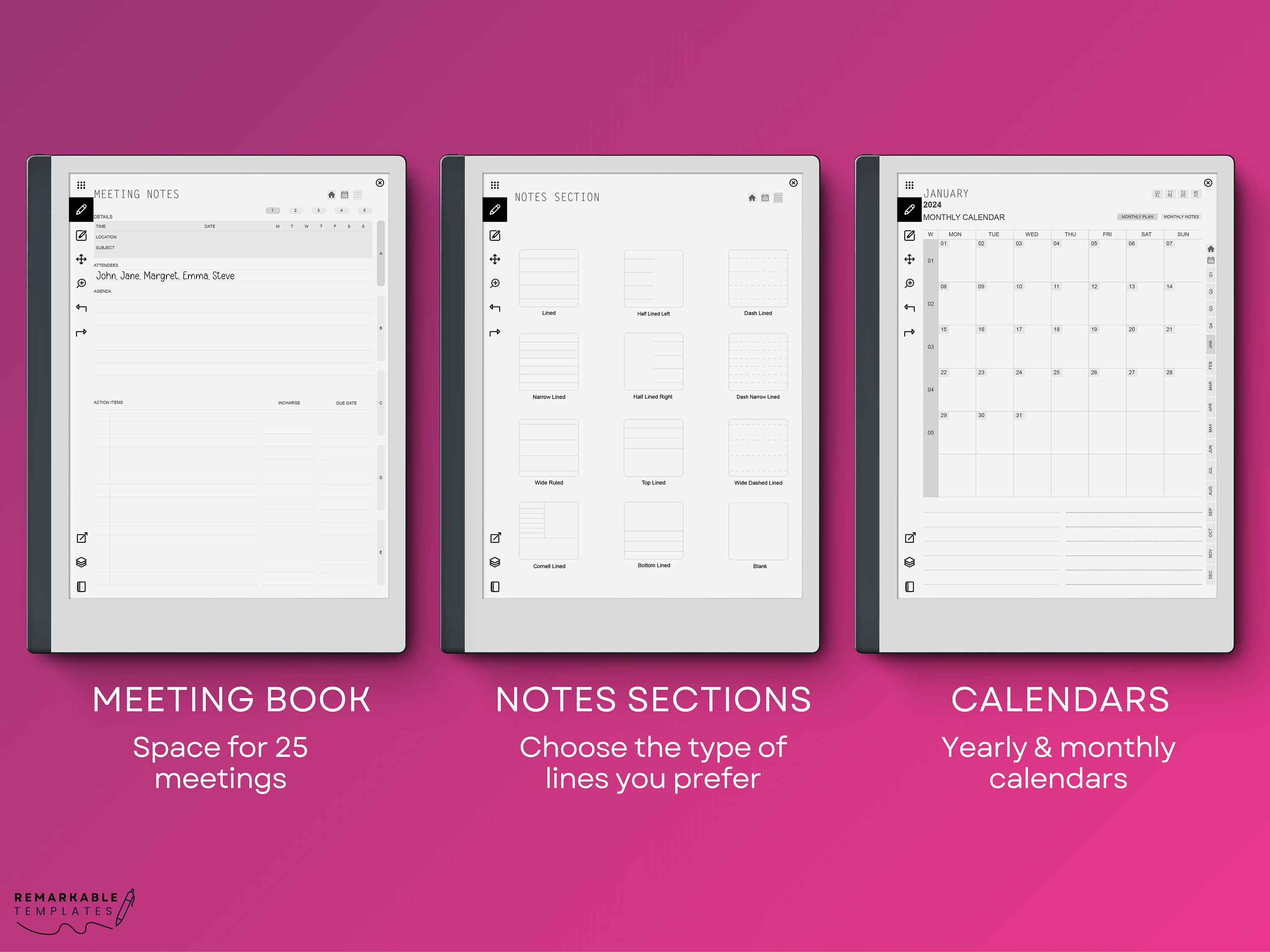 Remarkable 2 Templates Ultimate Planner 2024 Hyperlinked Daily Weekly ...