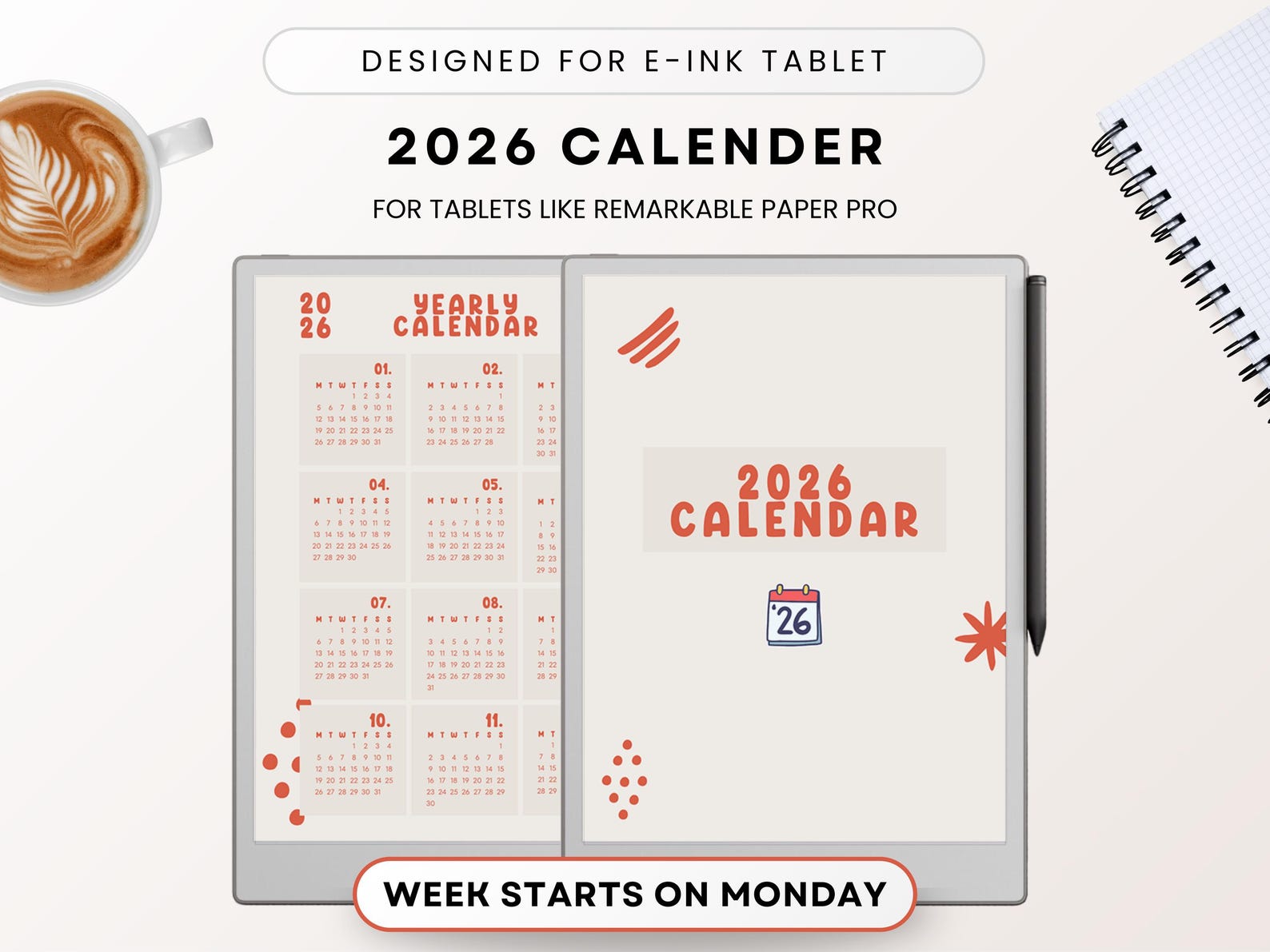 2026 E-ink Tablet Calendar: Remarkable Paper Pro Planner (PDF) - Etsy