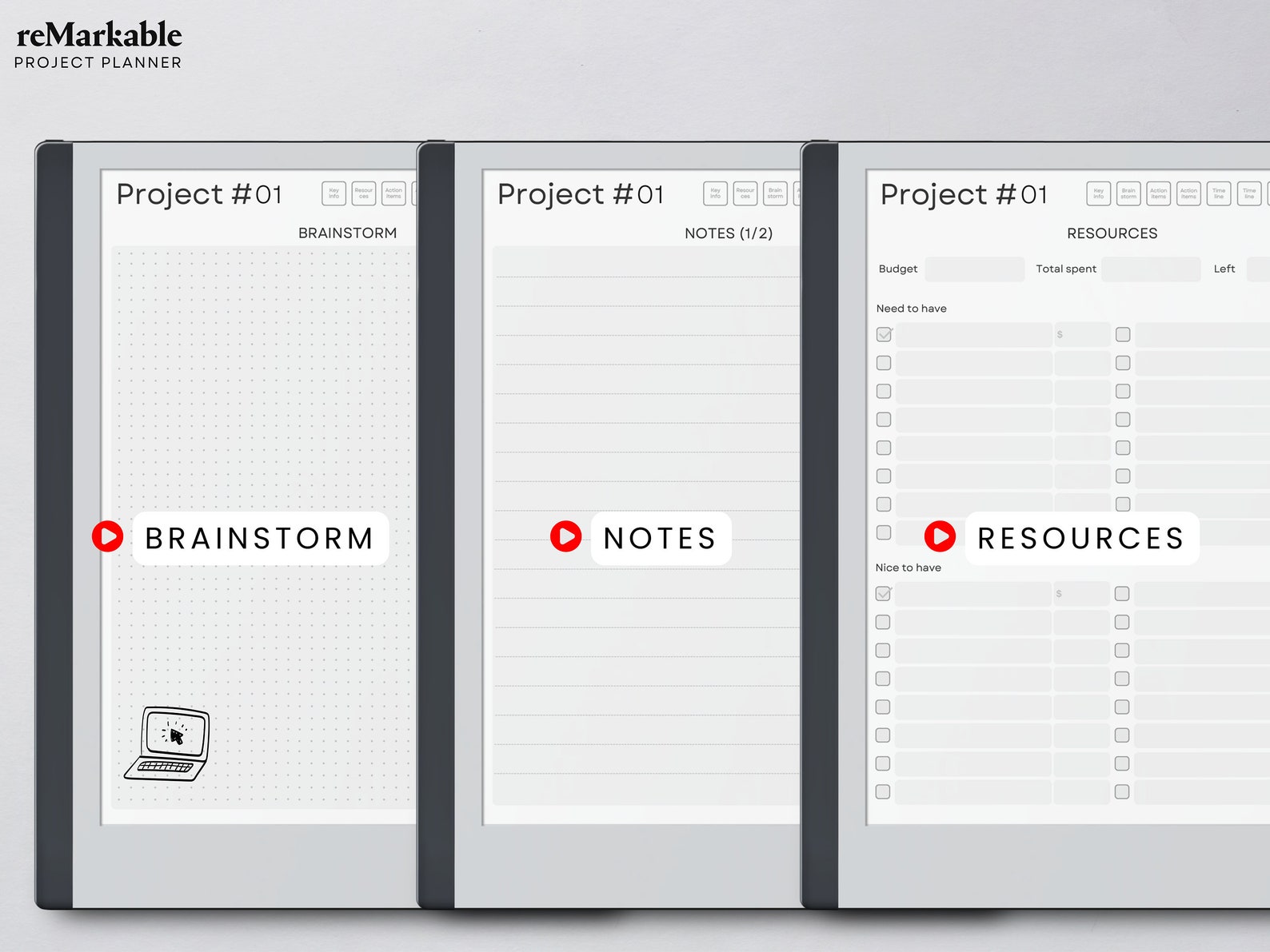 Remarkable Template Project, Remarkable 2 Project Planner, Interactive ...