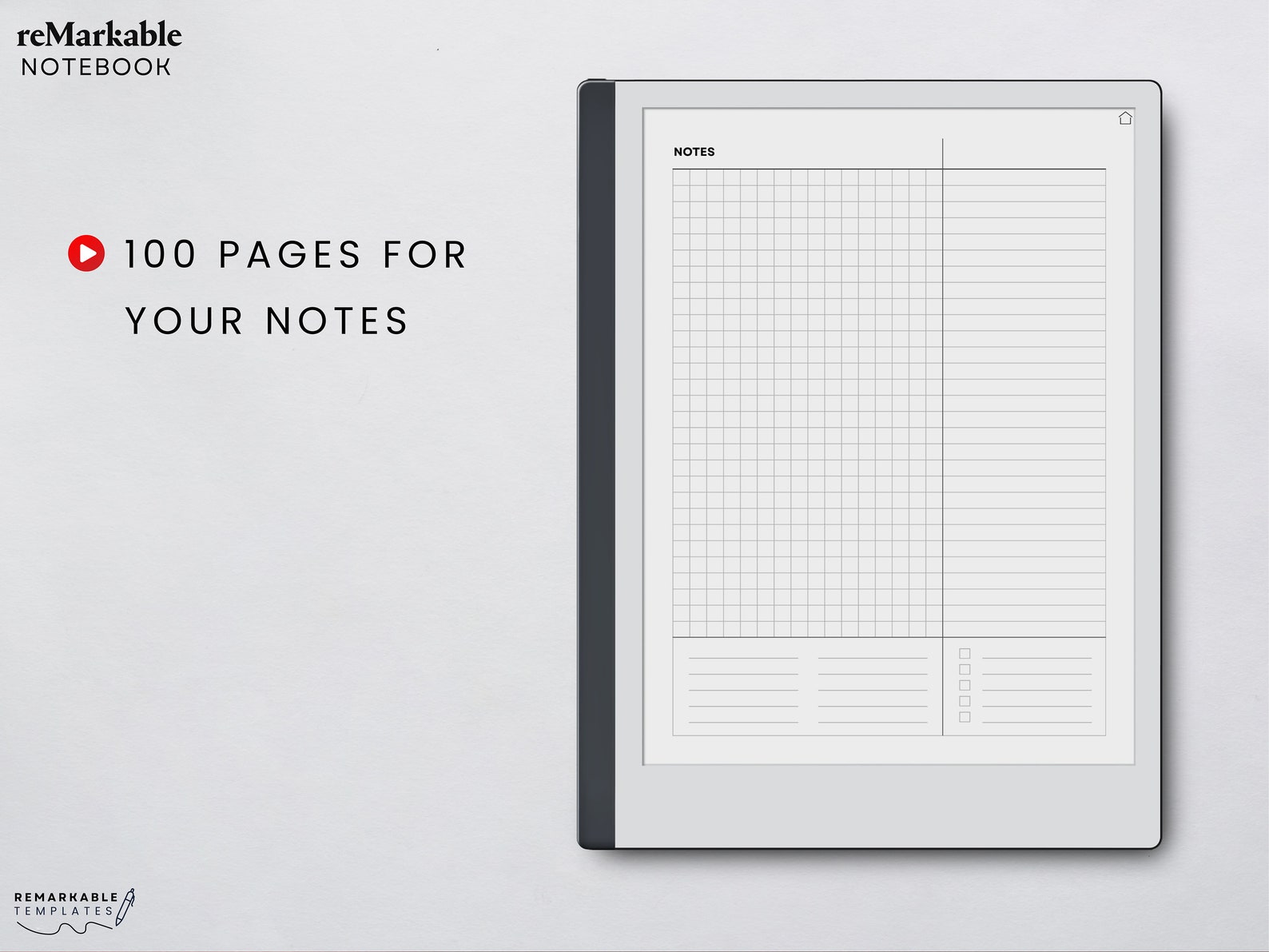 Remarkable 2 Notebook Template, Digital Notebook, Checkered / Square ...