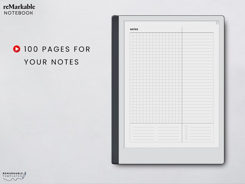 Remarkable 2 Notebook Template, Digital Notebook, Checkered / Square ...