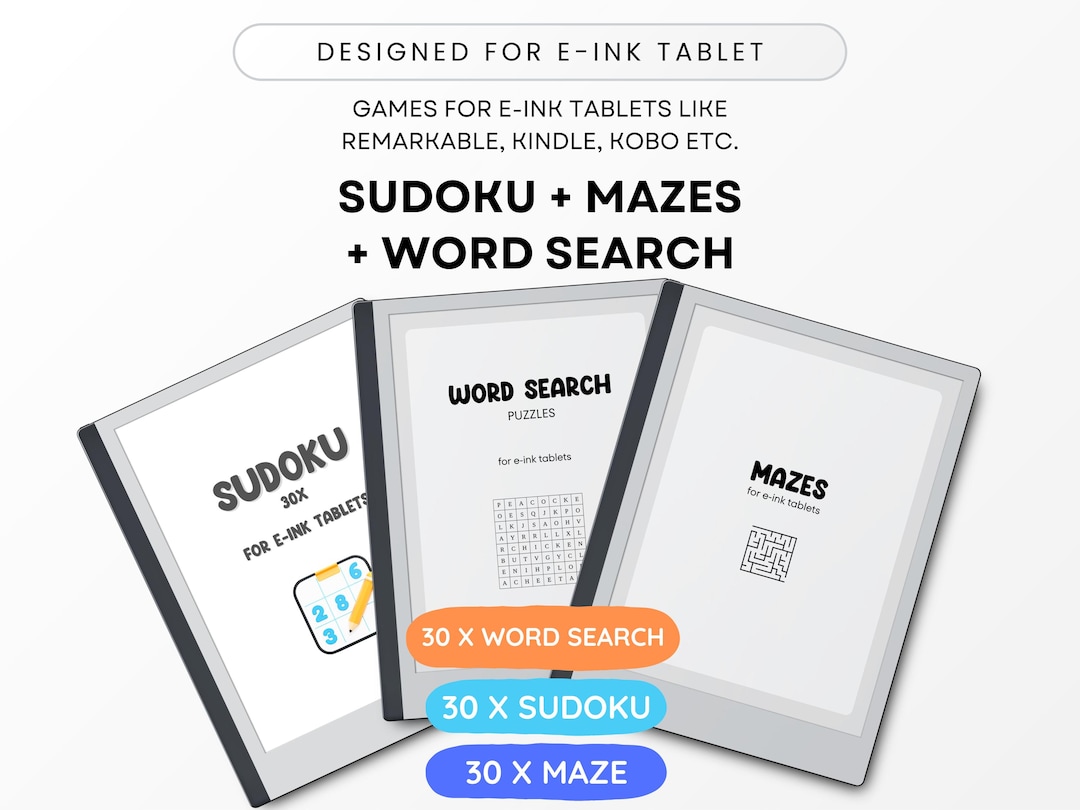 Puzzle Games, Mazes, Sudoku, Word Search for E-ink Tablet Like Kindle ...