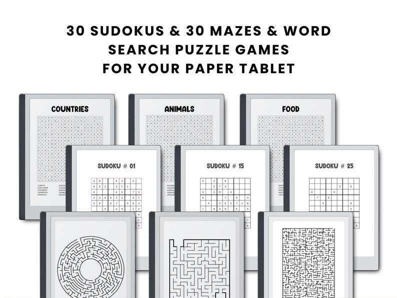 Puzzle Games, Mazes, Sudoku, Word Search for E-ink Tablet Like Kindle ...